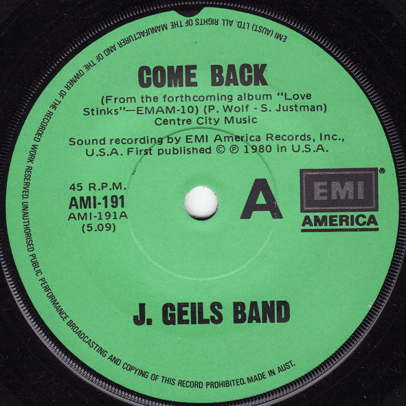 Buy The J. Geils Band : Come Back (7") Online for a great price ...