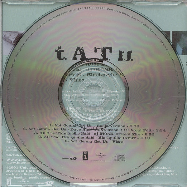 Buy t.A.T.u. : Not Gonna Get Us (CD, Maxi, Enh) Online for a great price – Glitter Records