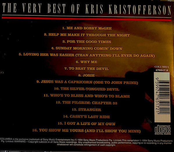 Buy Kris Kristofferson : The Very Best Of Kris Kristofferson (CD, Comp ...