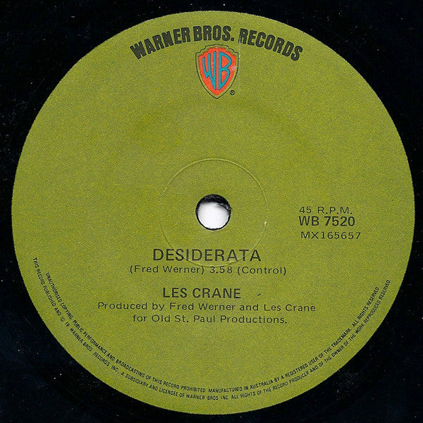 Buy Les Crane : Desiderata / A Different Drummer (7") Online for a ...