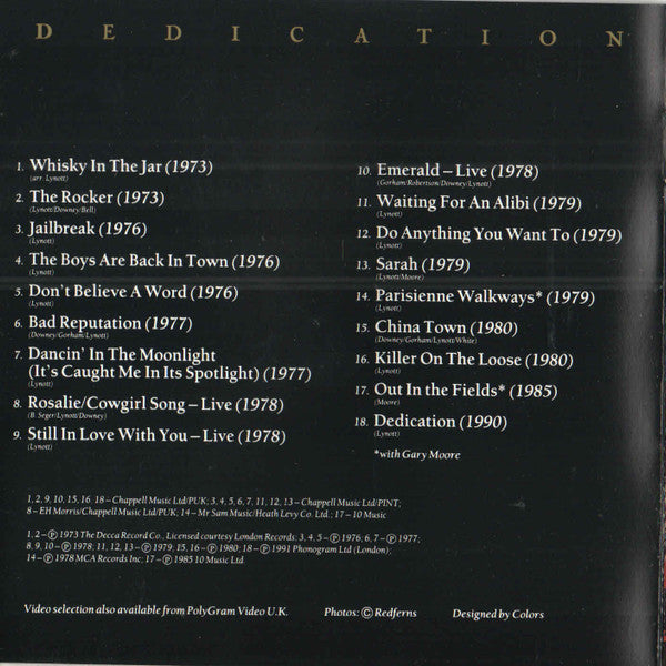 Buy Thin Lizzy : Dedication (The Very Best Of Thin Lizzy) (CD, Comp) Online for a great price ...