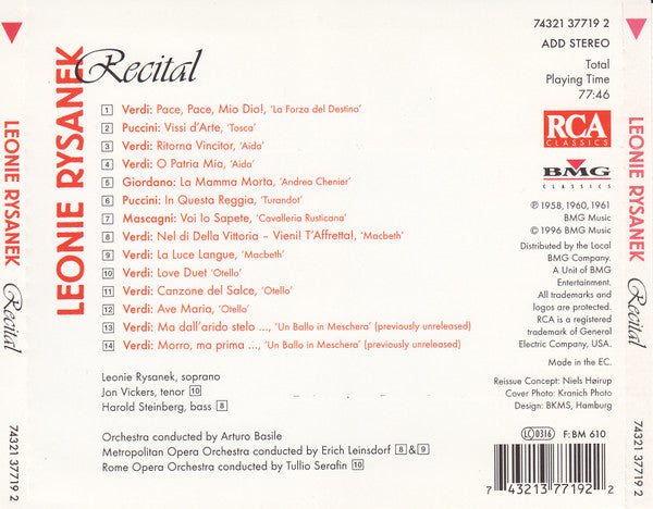 Buy Leonie Rysanek : Recital (CD, Album) Online for a great price ...