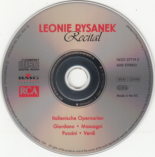 Buy Leonie Rysanek : Recital (CD, Album) Online for a great price ...